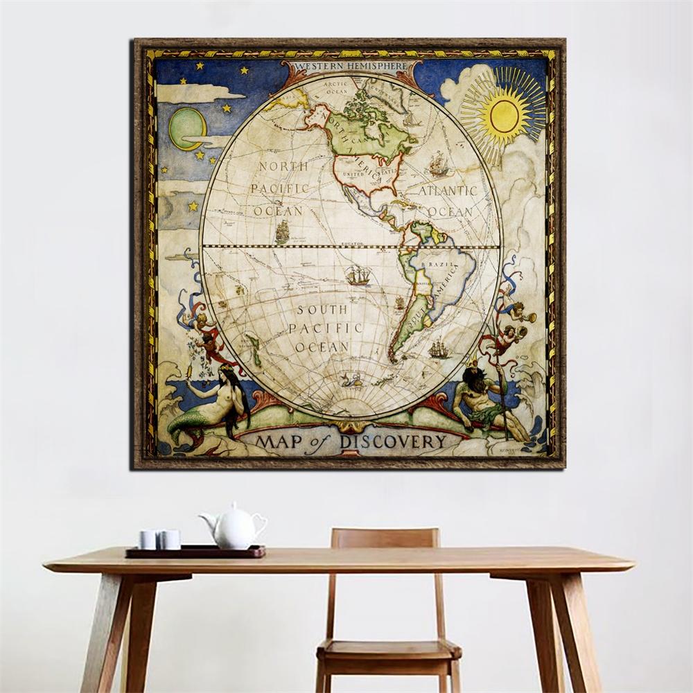 24x24 inch Western Hemisphere Map of Discovery Vin... – Vicedeal