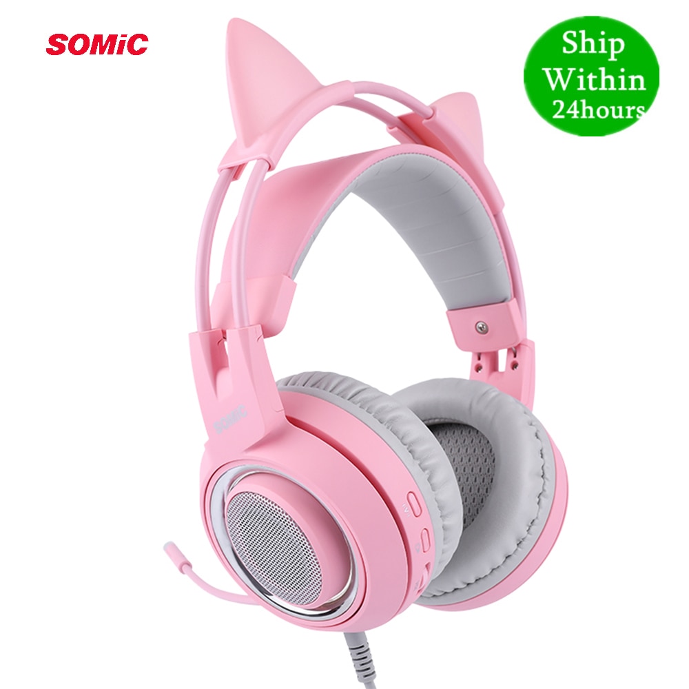 SOMIC G951 Pink Cat Headphones Virtual 7.1 Noise C... – Vicedeal