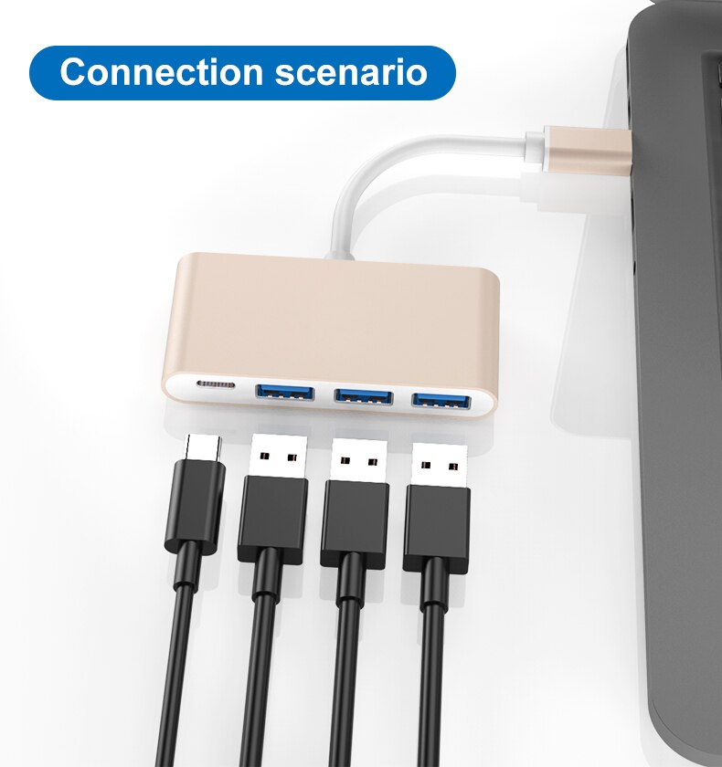 Type-C Converter Adapter 4 In 1 USB-C Hub Met 3 US... – Grandado