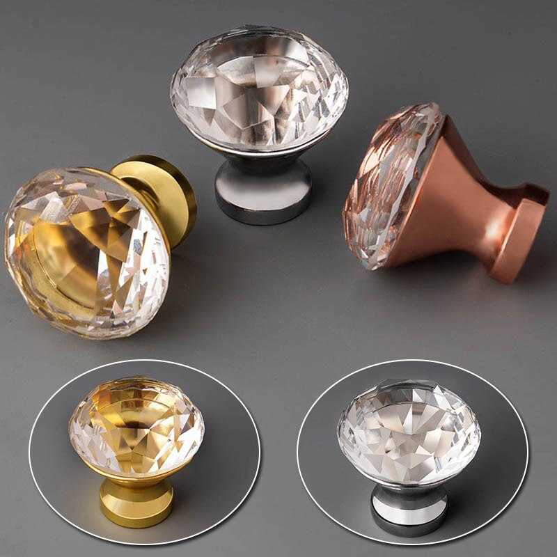 Rose Gold Door Knobs 30mm Diamond Shape Crystal Gl... – Grandado