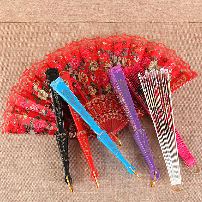 Vintage Flower Pattern Folding Fans Bronzing Wood ... – Grandado