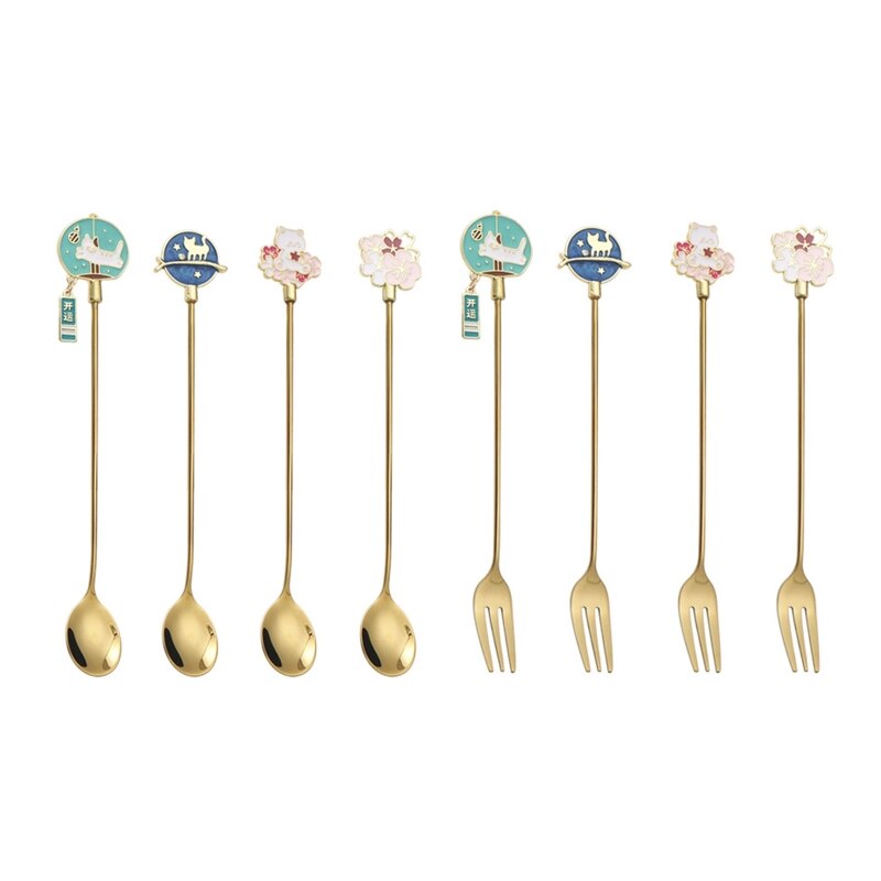H7EA 4pcs Cute Flatware Cutlery Set Stainless Stee... – Grandado