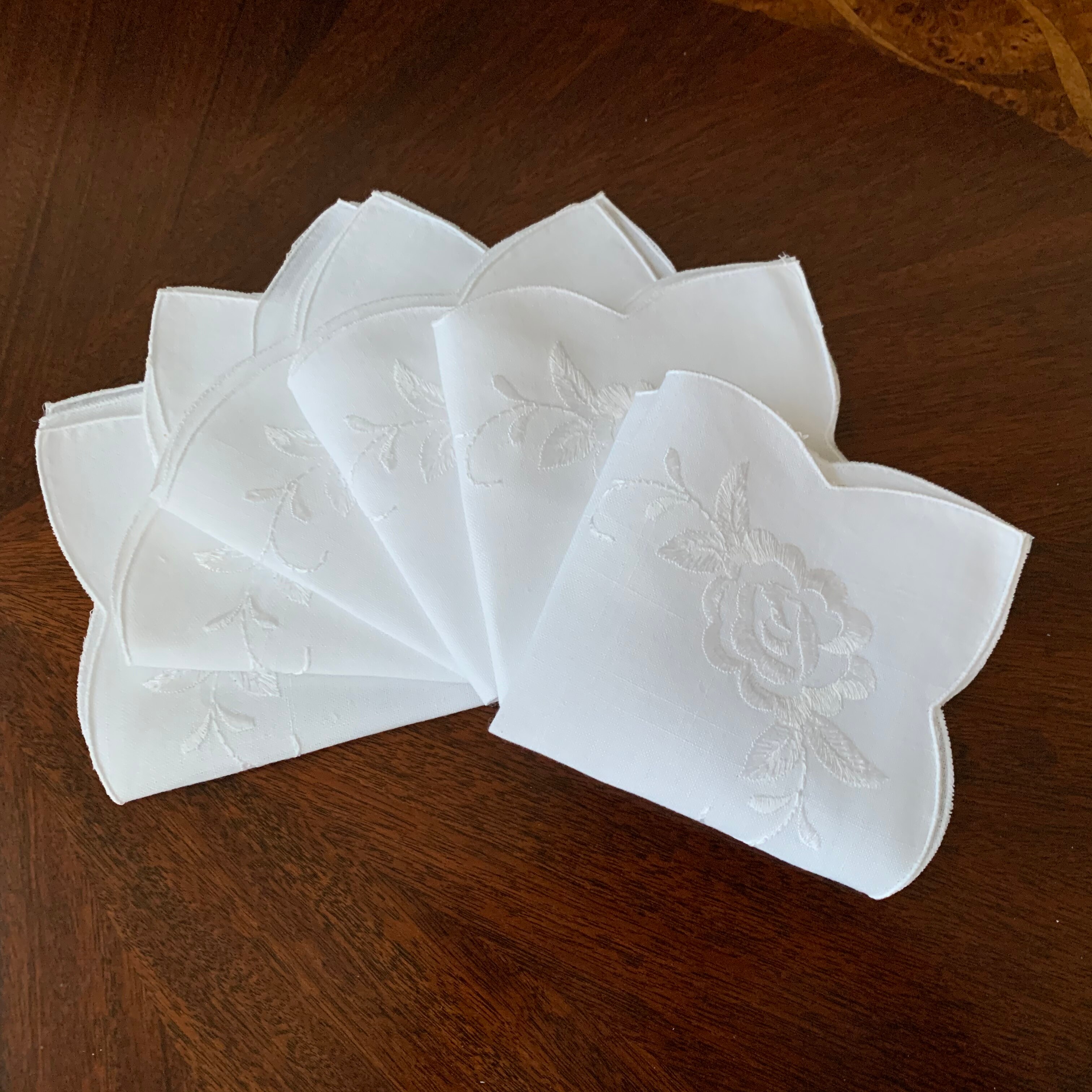 White Embroidery Handkerchief with Blooming Rose, ... – Grandado