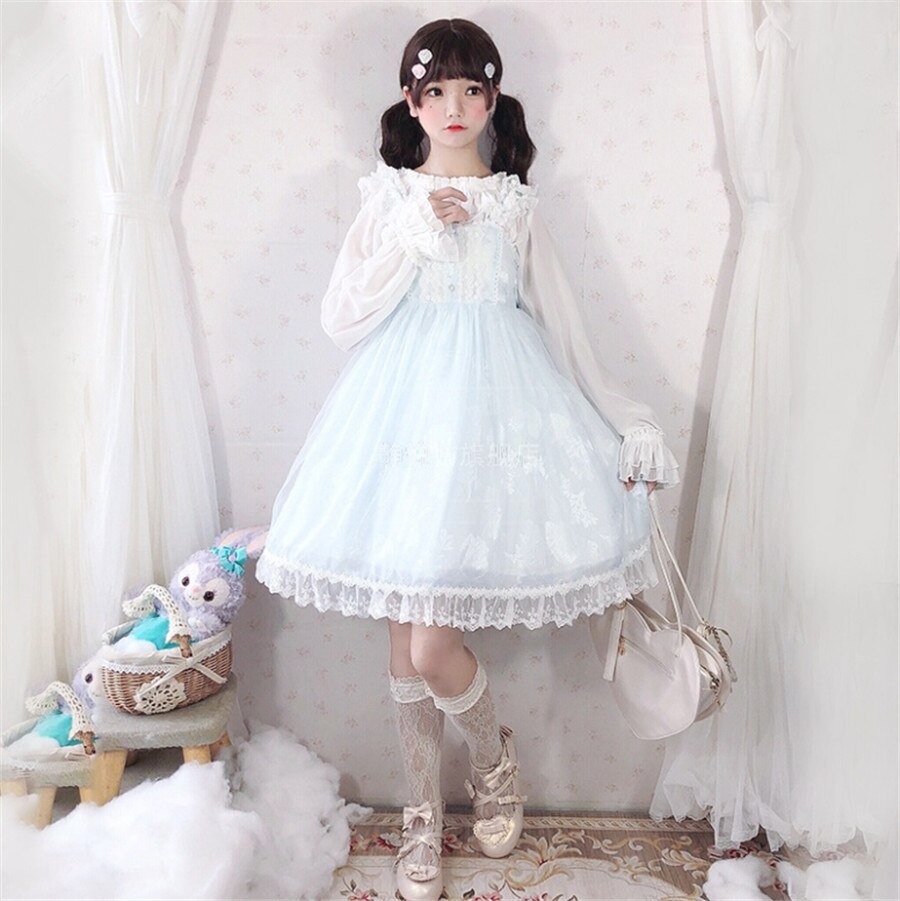Japanese JSK Lolita Dress Women Summer Light Blue ... – Grandado