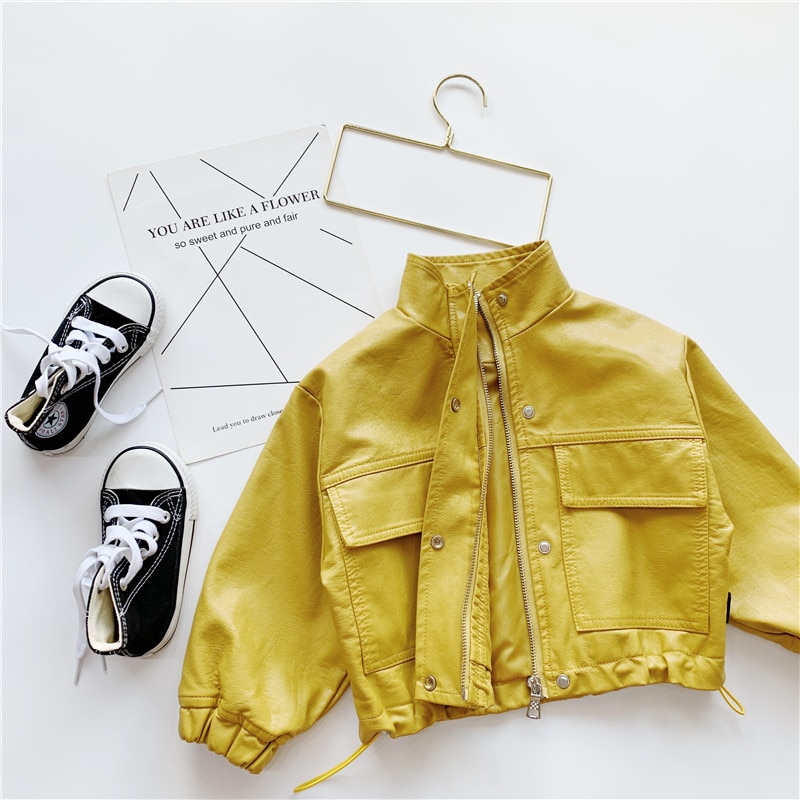 Babyinstar Girl Faux Leather Jackets Yellow Leathe... – Grandado