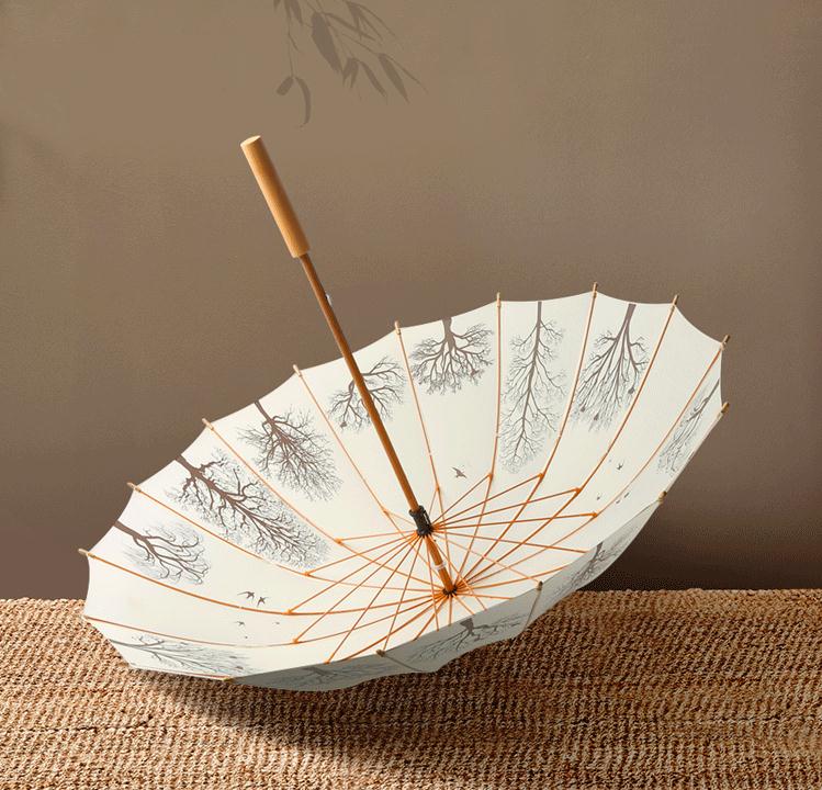 16-bone Long Handle Parasol Retro Art Wooden Handl... – Vicedeal