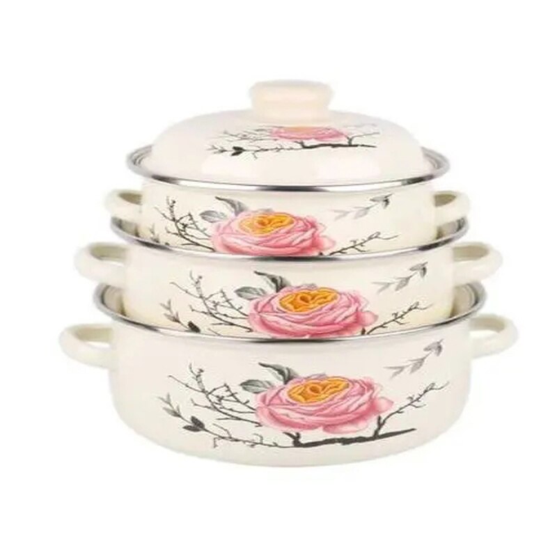 Enamel Cooking Pots Set 3 Mini Casserole with Glas... – Grandado
