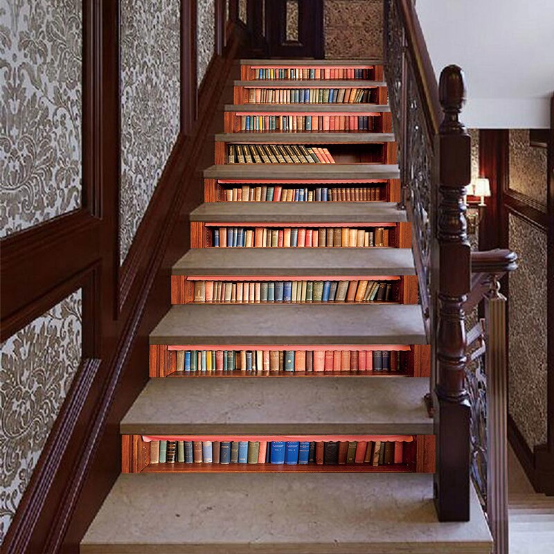 PVC wallpaper book shelf simple 13 pieces of DIY s... – Grandado