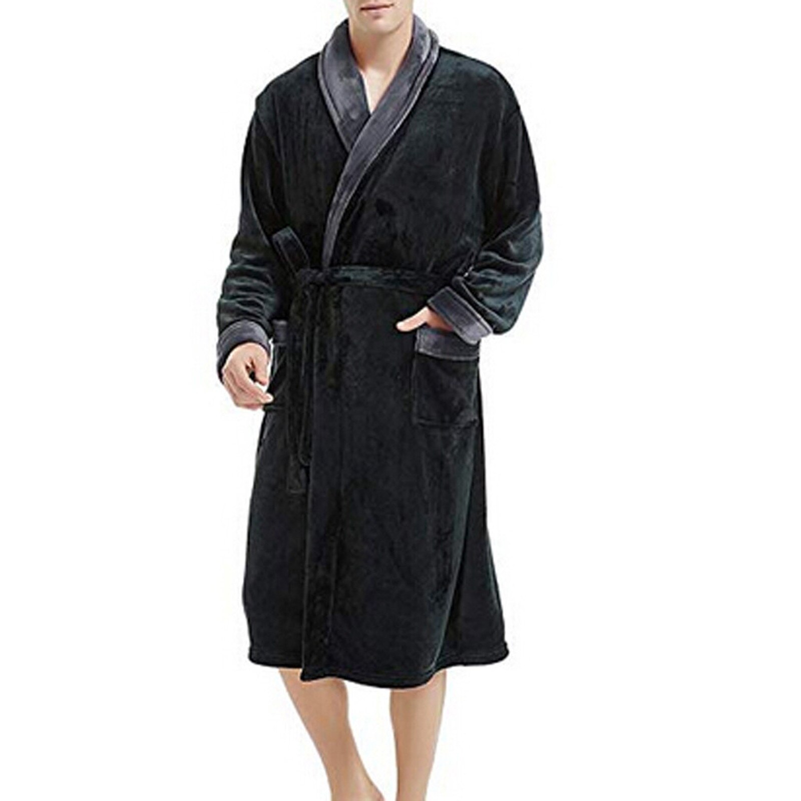 Men's Winter Lengthened Plush Shawl Bathrobe Home ... – Grandado
