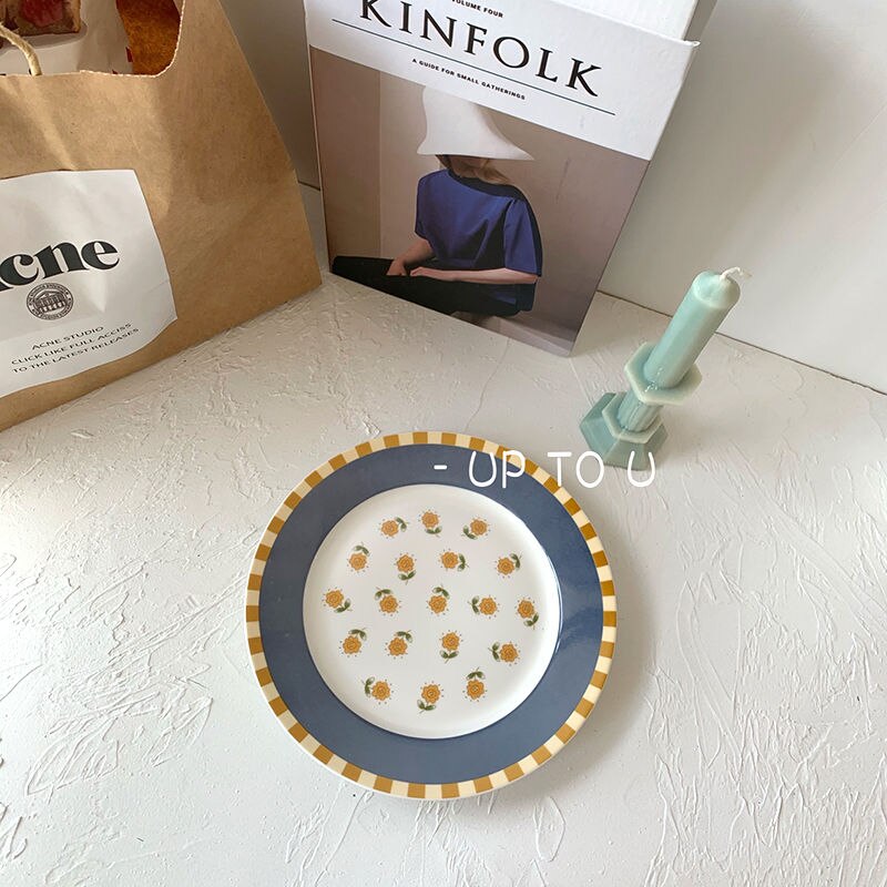 ins style retro small flowers breakfast ceramic pl... – Grandado