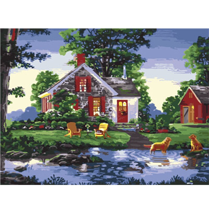 DIY Oil Pictures Coloring By Numbers Scenery House... – Grandado