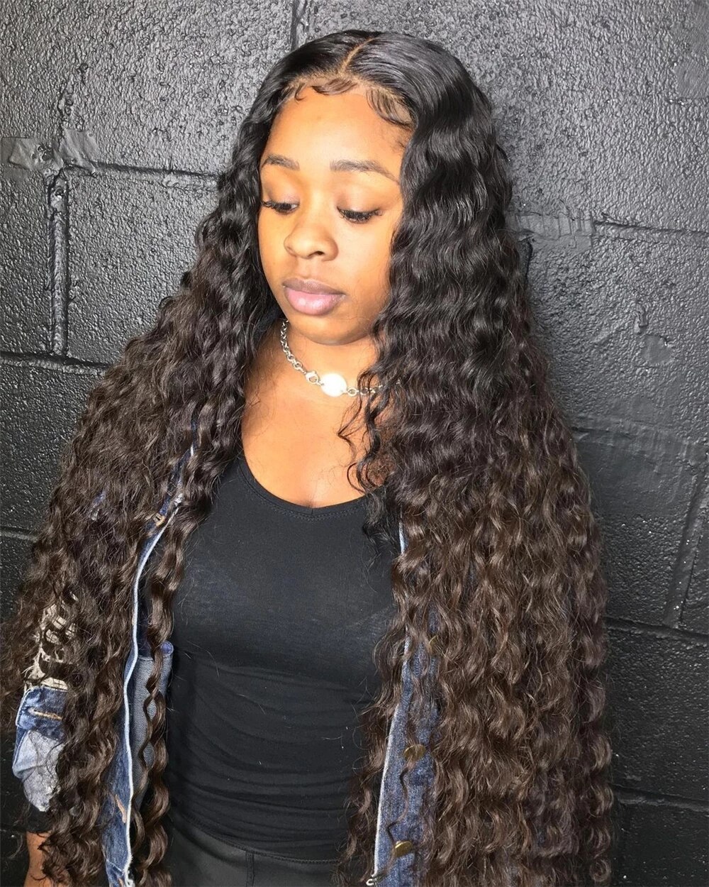 Glueless Deep Wave Synthetic Hair Natural Black La... – Grandado