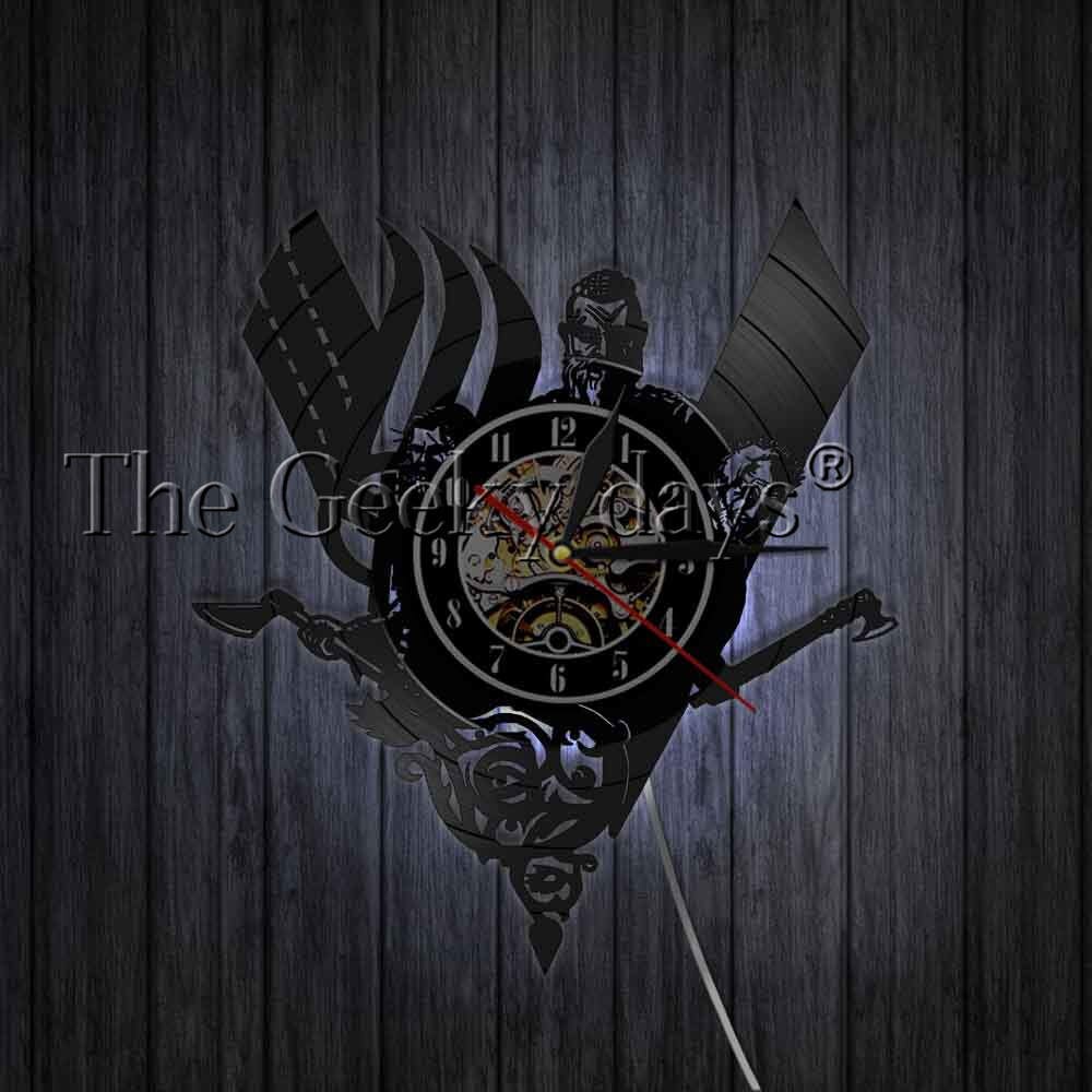 Viking Wall Clock Watch Black Hanging Vinyl Record... – Grandado