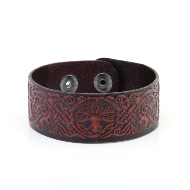 Men Bracelet Viking Tree of Life Dyed Leather Brac... – Vicedeal