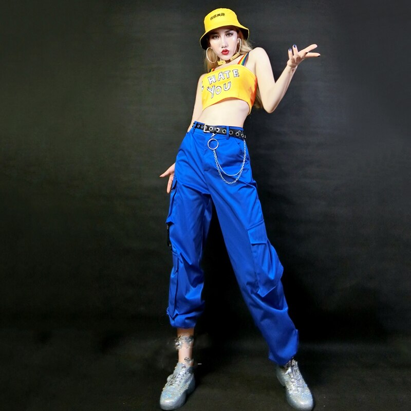 Hip Hop Street Dance Costumes Vest Blue Hiphop Pan... – Grandado