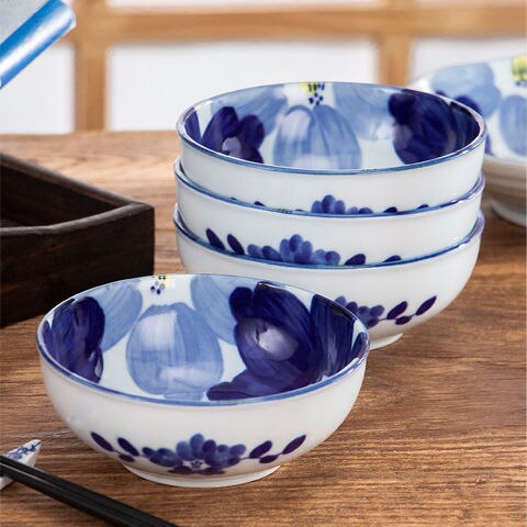Japanese-style tableware set with blue dyed flower... – Grandado