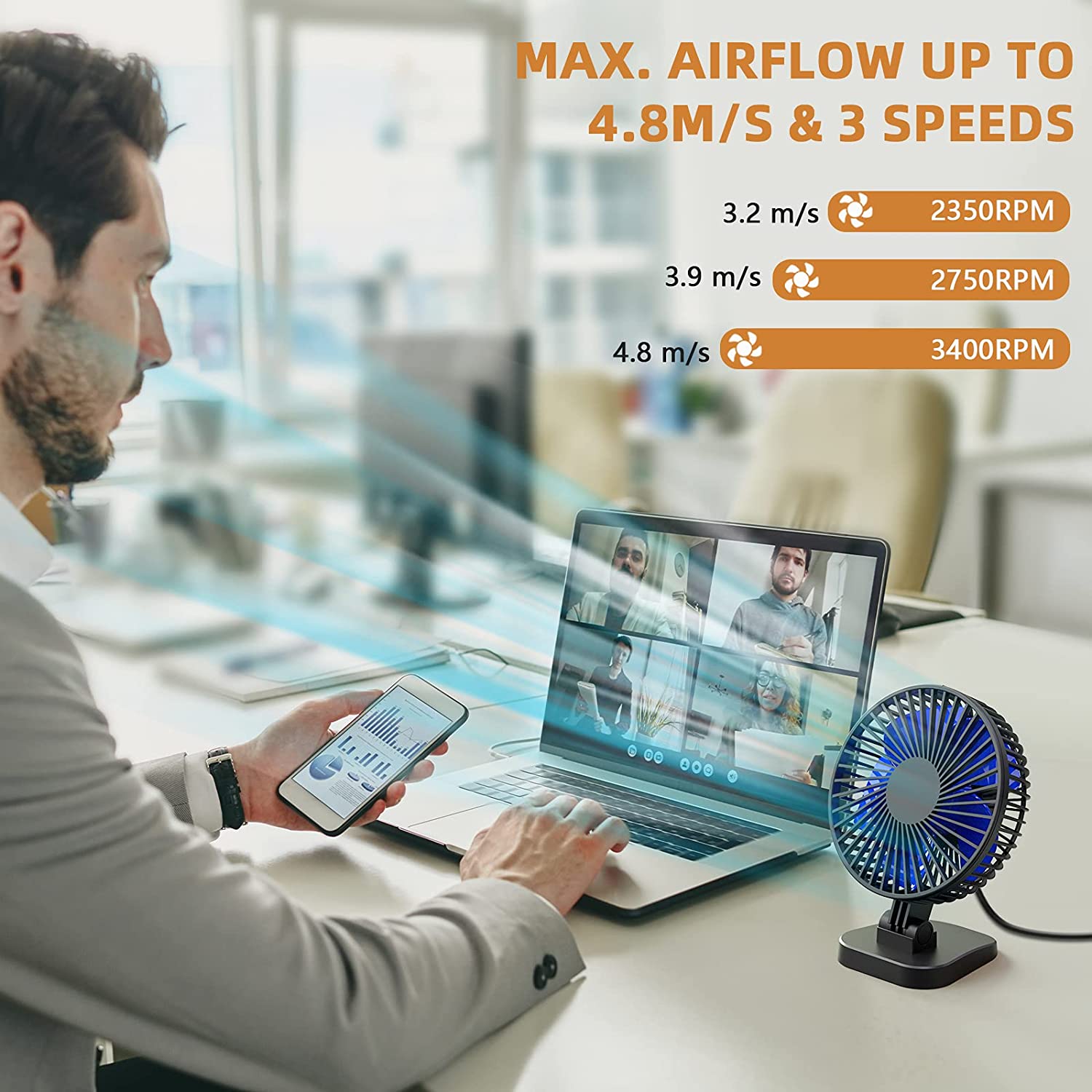 4 Inch Small Desk Fan, Powerful Airflow USB Powere... – Grandado