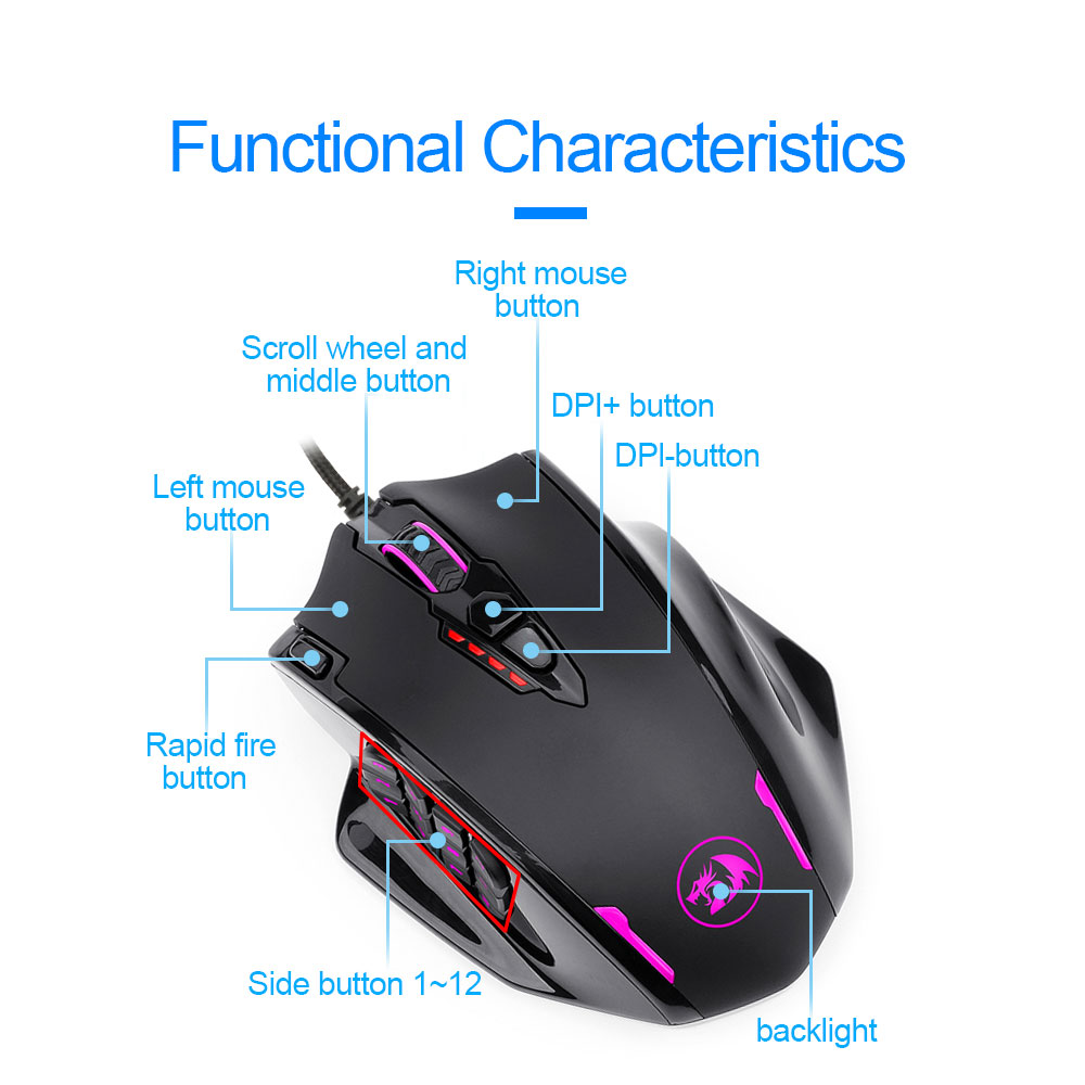 Redragon Impact M908 USB wired RGB Gaming Mouse 12... – Grandado
