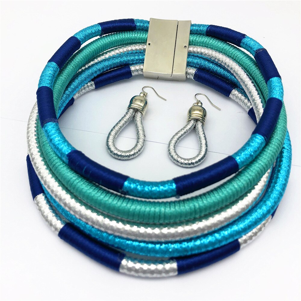 Multilayer Tribal Choker Earrings Set Colorful Rop... – Vicedeal