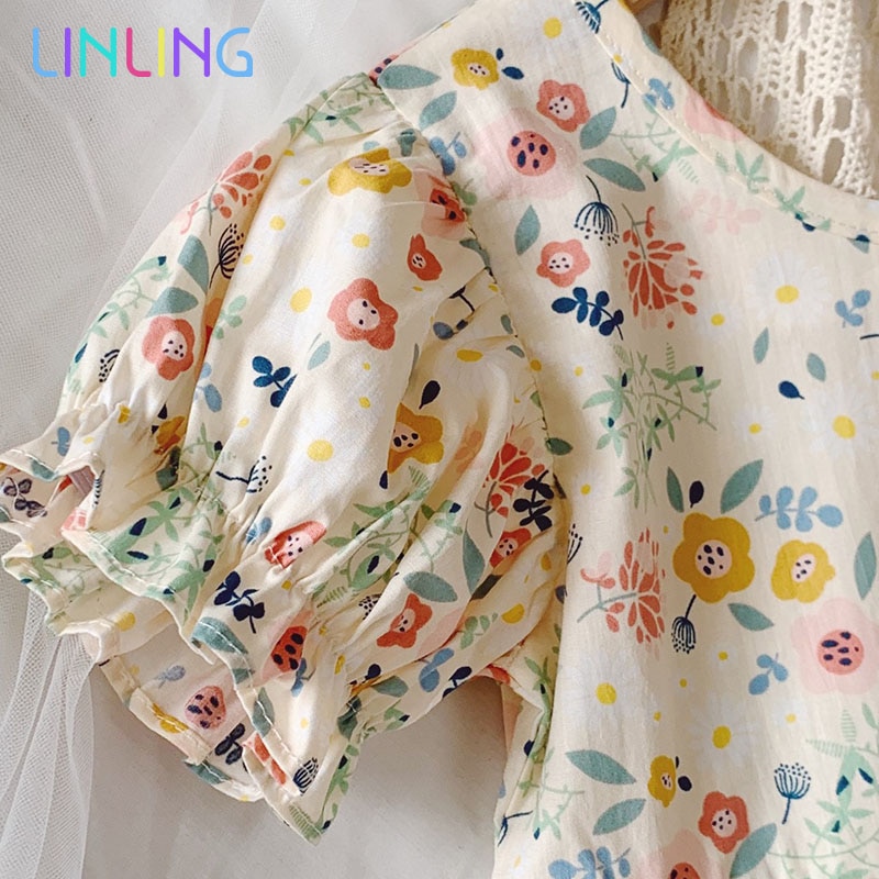 Girls Dress Summer Short Sleeve Princess Floral Dr... – Grandado