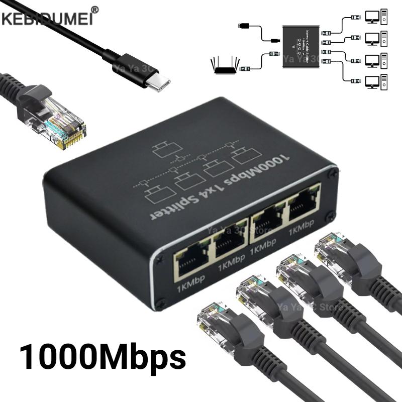 Gigabit Ethernet Splitter 1000Mbps 1 to 2/3/4 RJ45... – Vicedeal