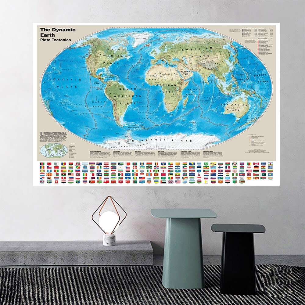 225*150 The World Tectonics Map with National Flag... – Grandado