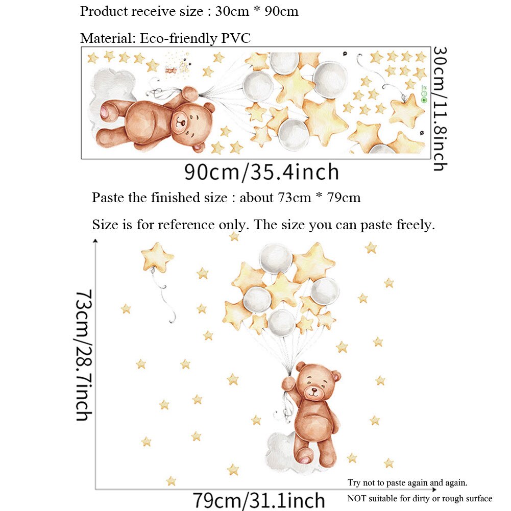 Bjørn ballong stjerner tegneserie veggklistremerke... – Grandado