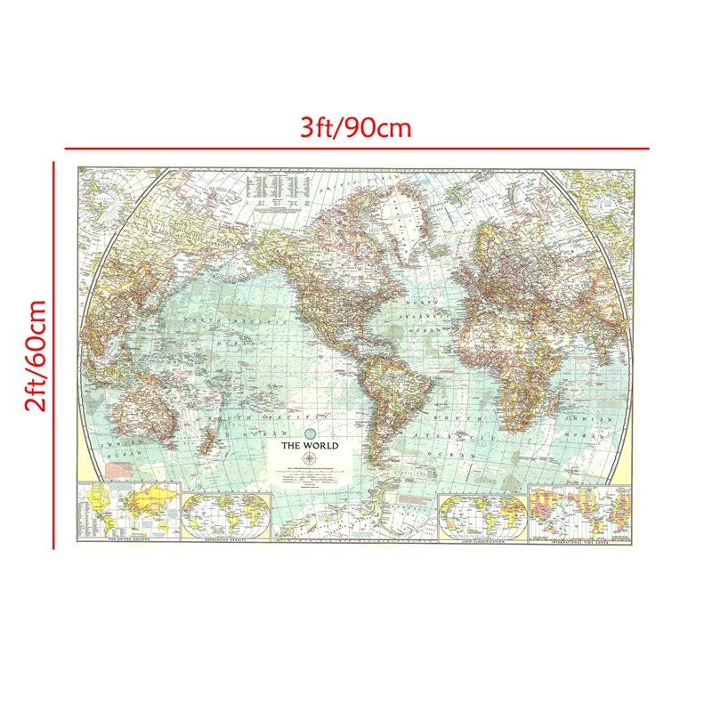 90*60cm The World Map In 1957 Detailed Poster Vint... – Grandado