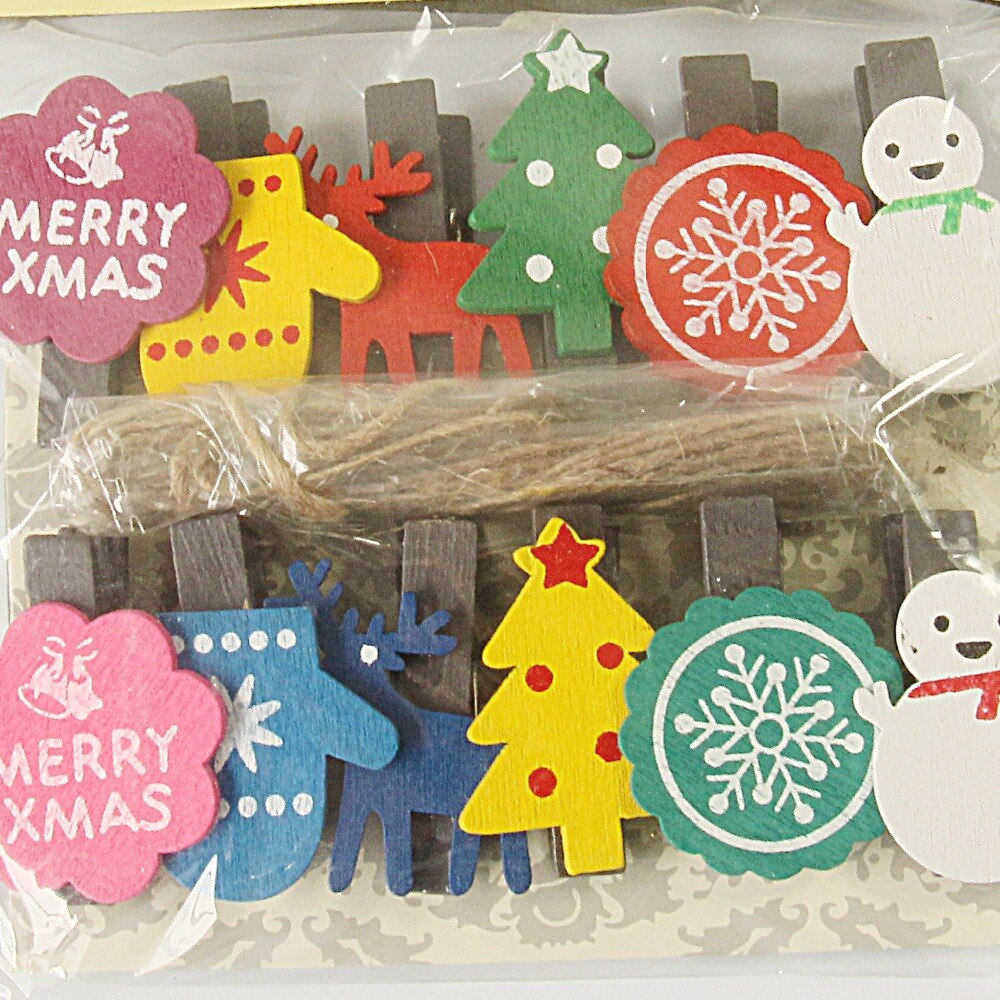 12 pcs/lot Christmas Series Wooden Clip Photo pape... – Grandado