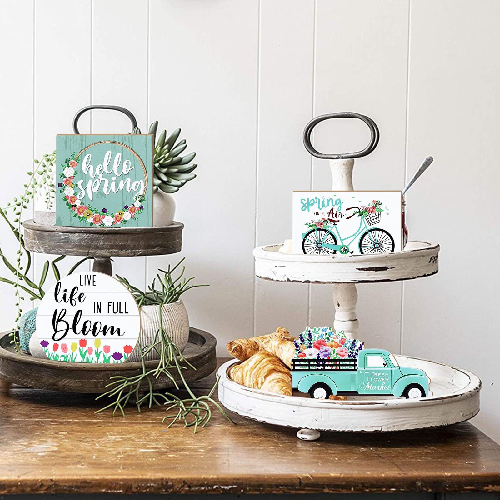 Spring Tiered Tray Decorations Mini Wood Decor Kit... – Grandado