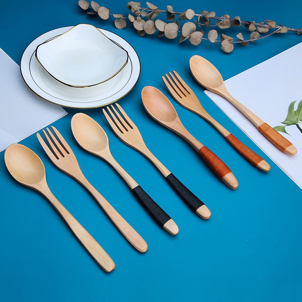 Natural Wooden Spoon & Fork Dinner Kit Rice So... – Grandado
