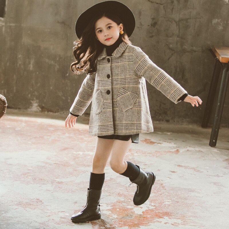 Girls Autumn Jackets Children's Thick Plaid Woolen... – Grandado
