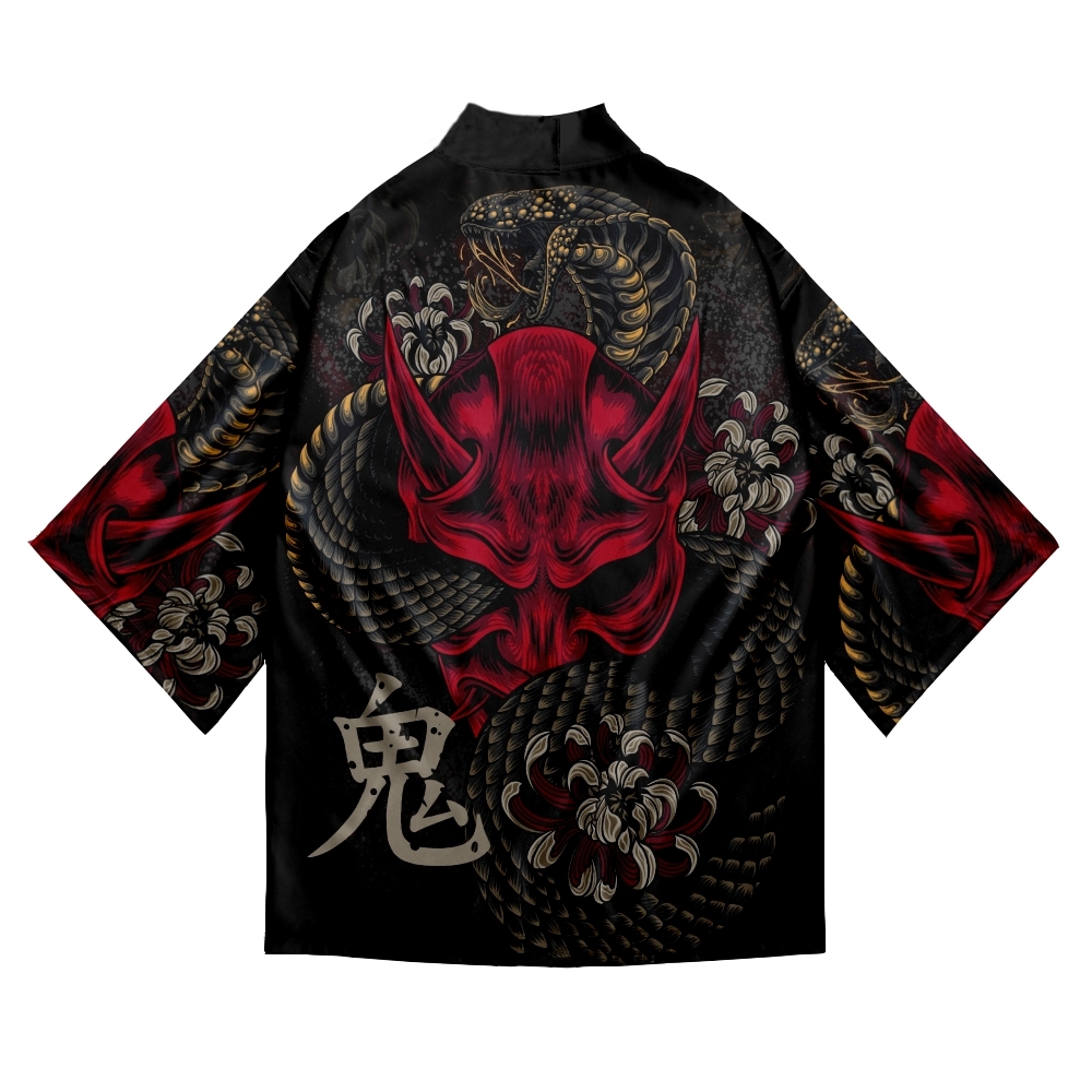 Snake Demon Print Coat Japanese Kimono Cardigan Sh... – Grandado