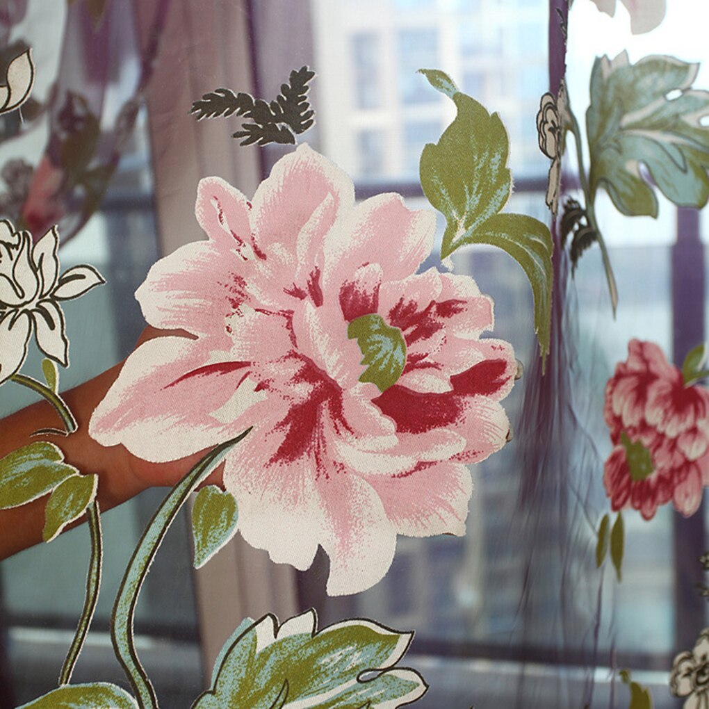 2 Pieces 100x200cm Floral Pattern Tulle Voile Door... – Grandado