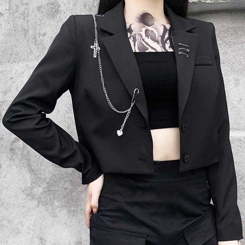 InsDoit Punk Office Lady Black Suit Tops Harajuku ... – Grandado