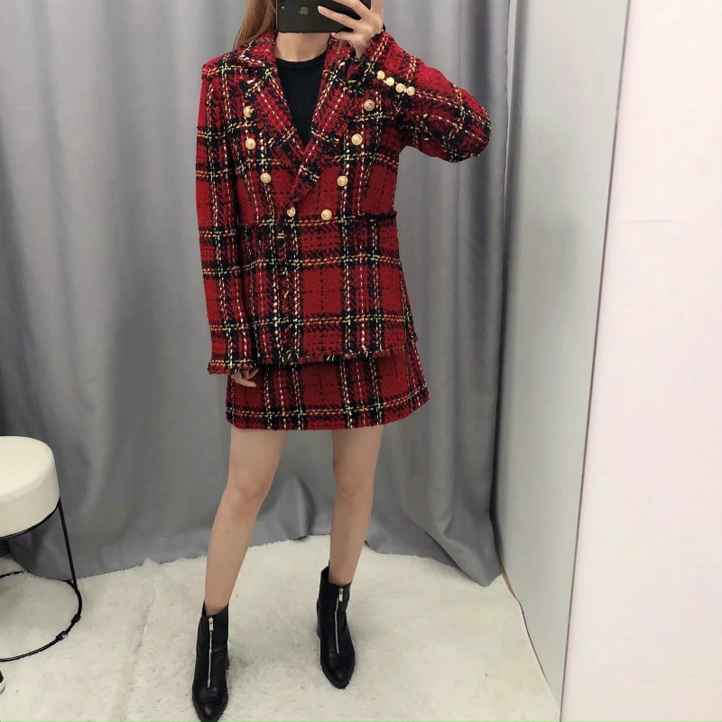 Winter Women's suits Plaid Skirt Set casual double... – Vicedeal