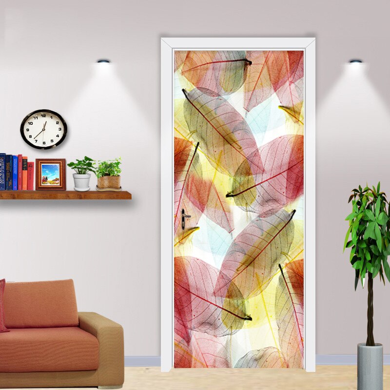 Door Sticker 3D Abstract Art Leaf Wallpaper Modern... – Grandado