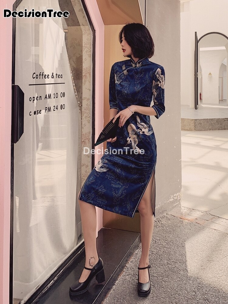 Zijde Qipao Jurk Chinese Jurken Traditionele Print... – Grandado