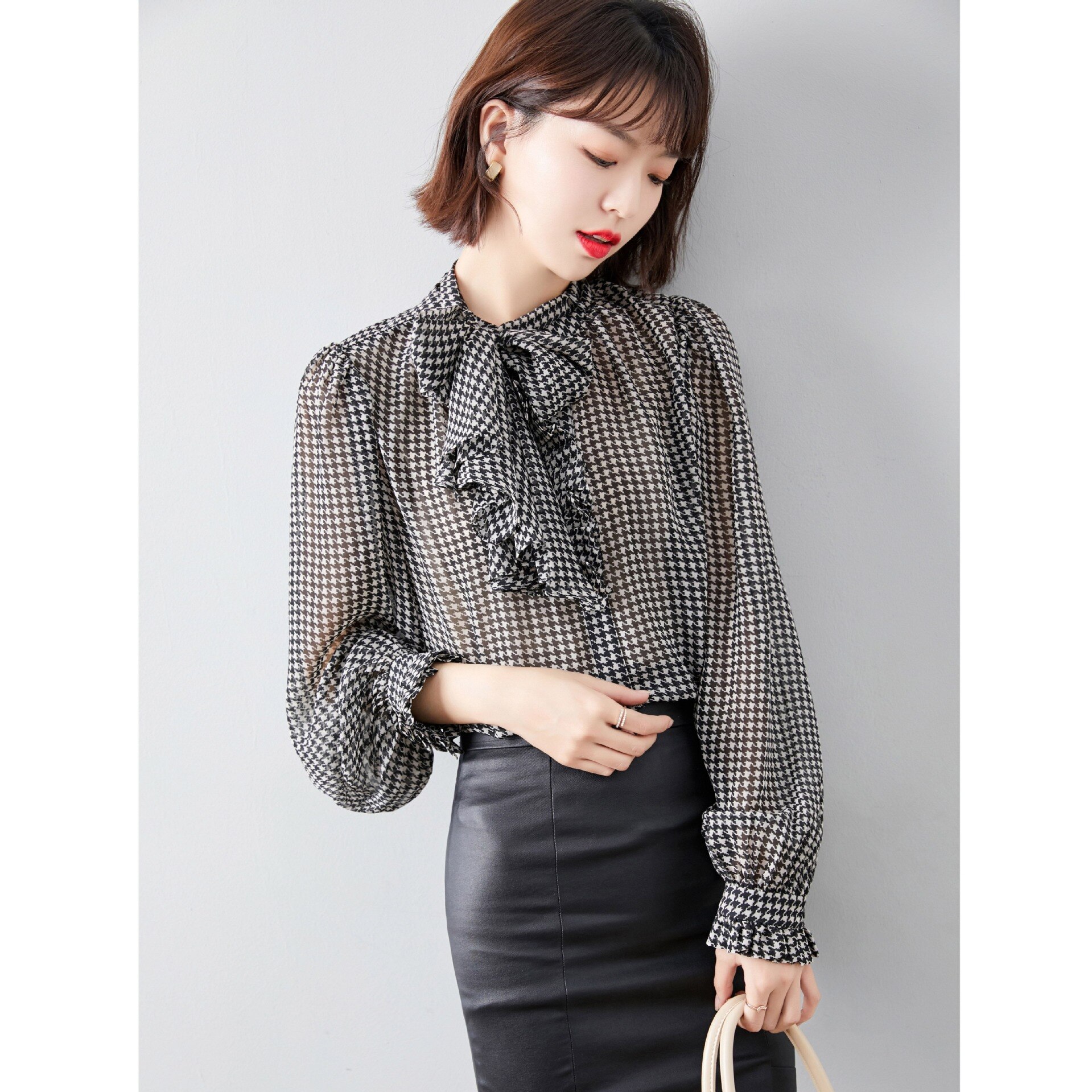 Strik Shirt Voor Vrouwen Plaid Lantaarn Lange Mouw... – Vicedeal