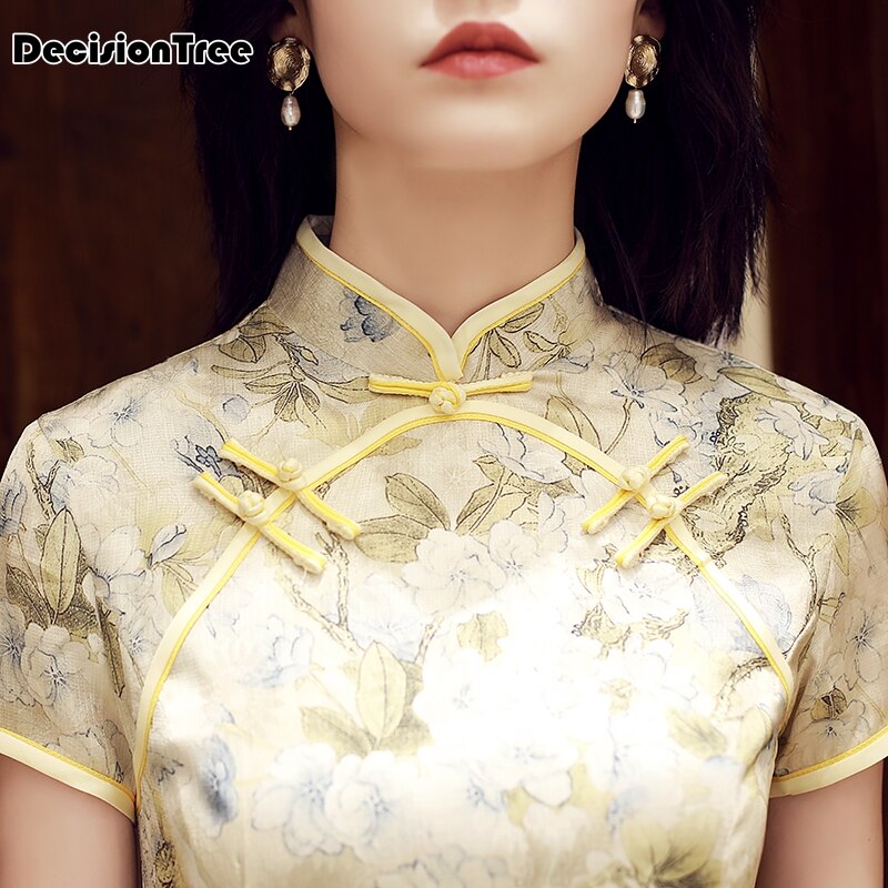 satin qipao lady traditional chinese style cheongs... – Grandado