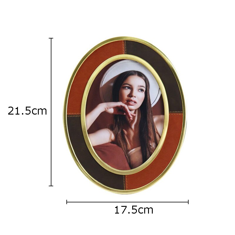 Patchwork Leather Oval Photo Frame Gold Frames for... – Grandado