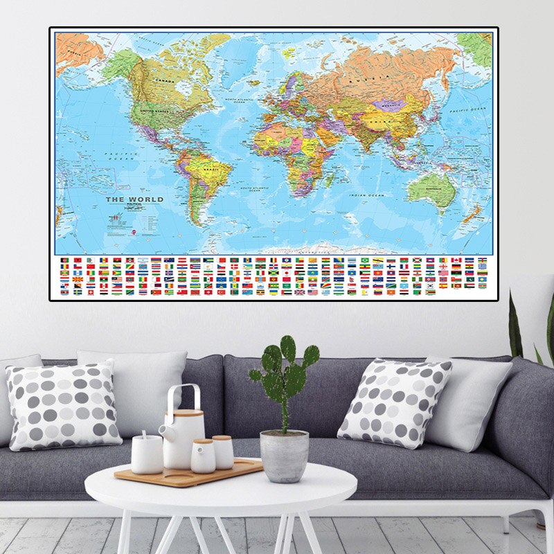 225*150cm The World Political Map with Flags Non-w... – Grandado