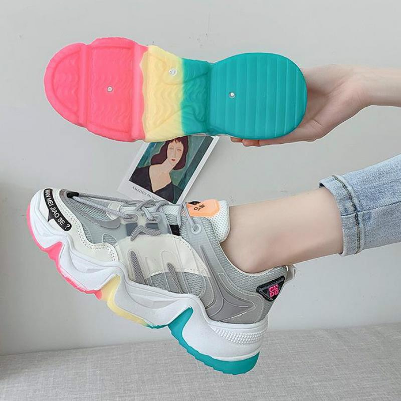 Sommer damesko chunky sneakers blandede farver dam... – Grandado