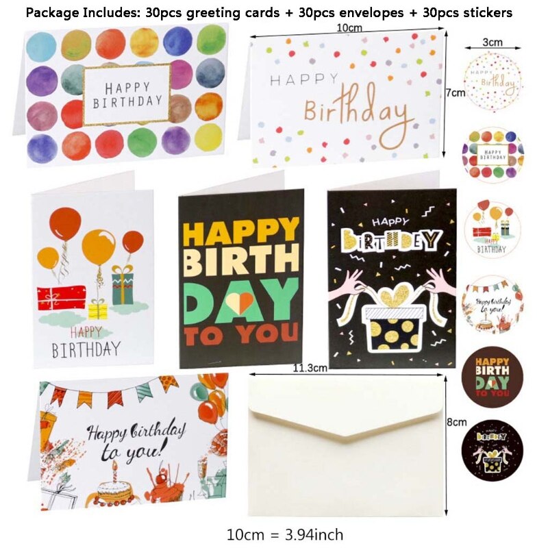 30 Sets Happy Birthday Greeting Cards Paper Envelo... – Grandado