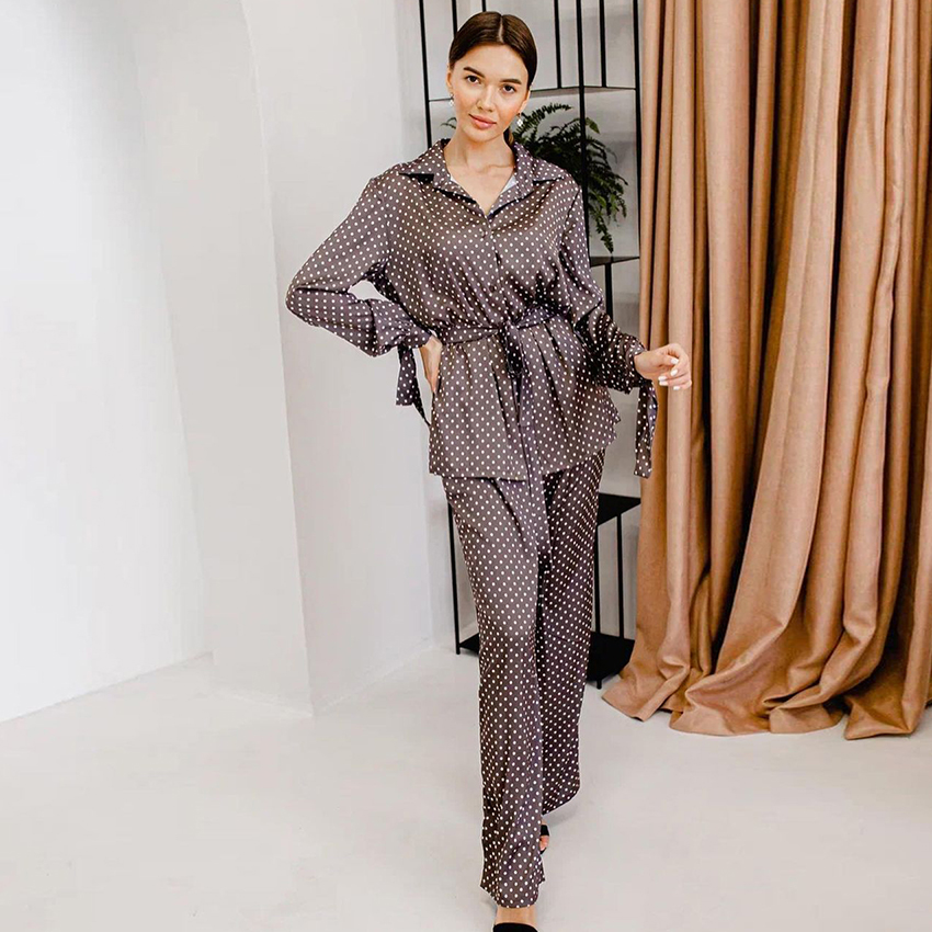 Hiloc Polka Dot Sleepwear Women Pajama Spring Long... – Grandado