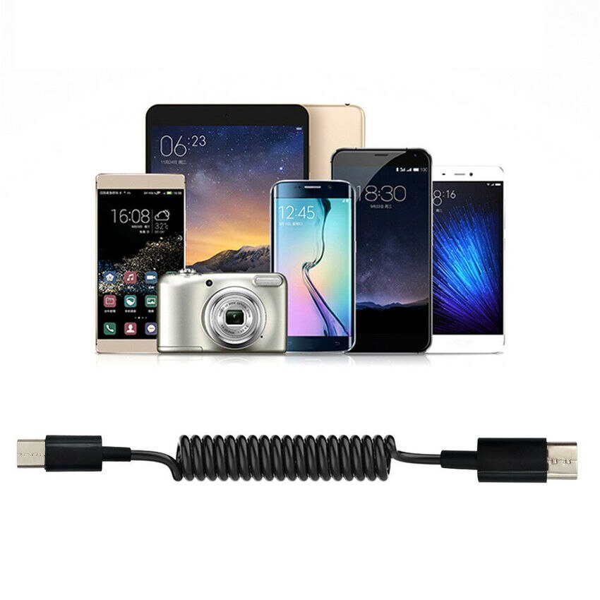 1 Meter USB Type C Cable Coiled Spring Spiral Type... – Vicedeal
