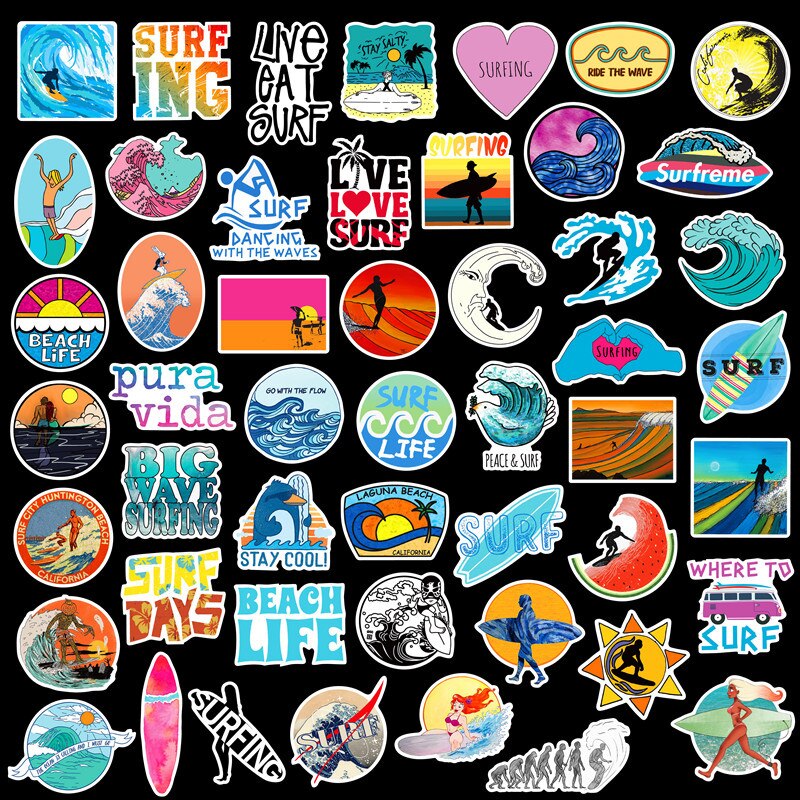 50PCS Summer Surfing Stickers Beach Travel Surf St... – Grandado