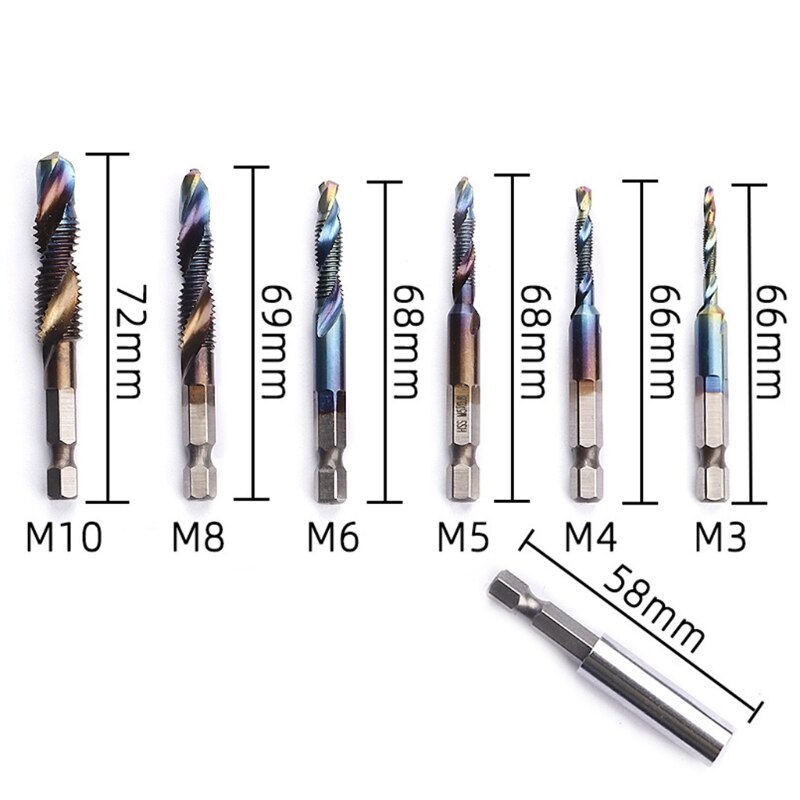 7pcs/set M3-M10 Hex Shank Blue Coated Screw Thread... – Grandado