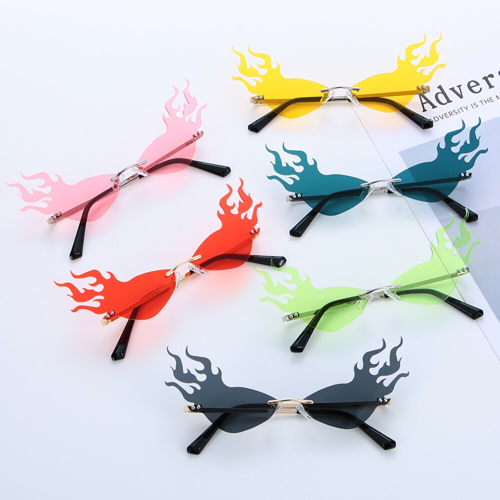 Fire Flame Sunglasses Women Men Rimless Wave Sun G... – Vicedeal
