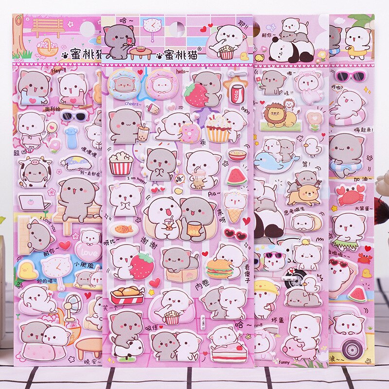 Cute Peach Cat 3D Puffy Stickers Kawaii Stationery... – Vicedeal